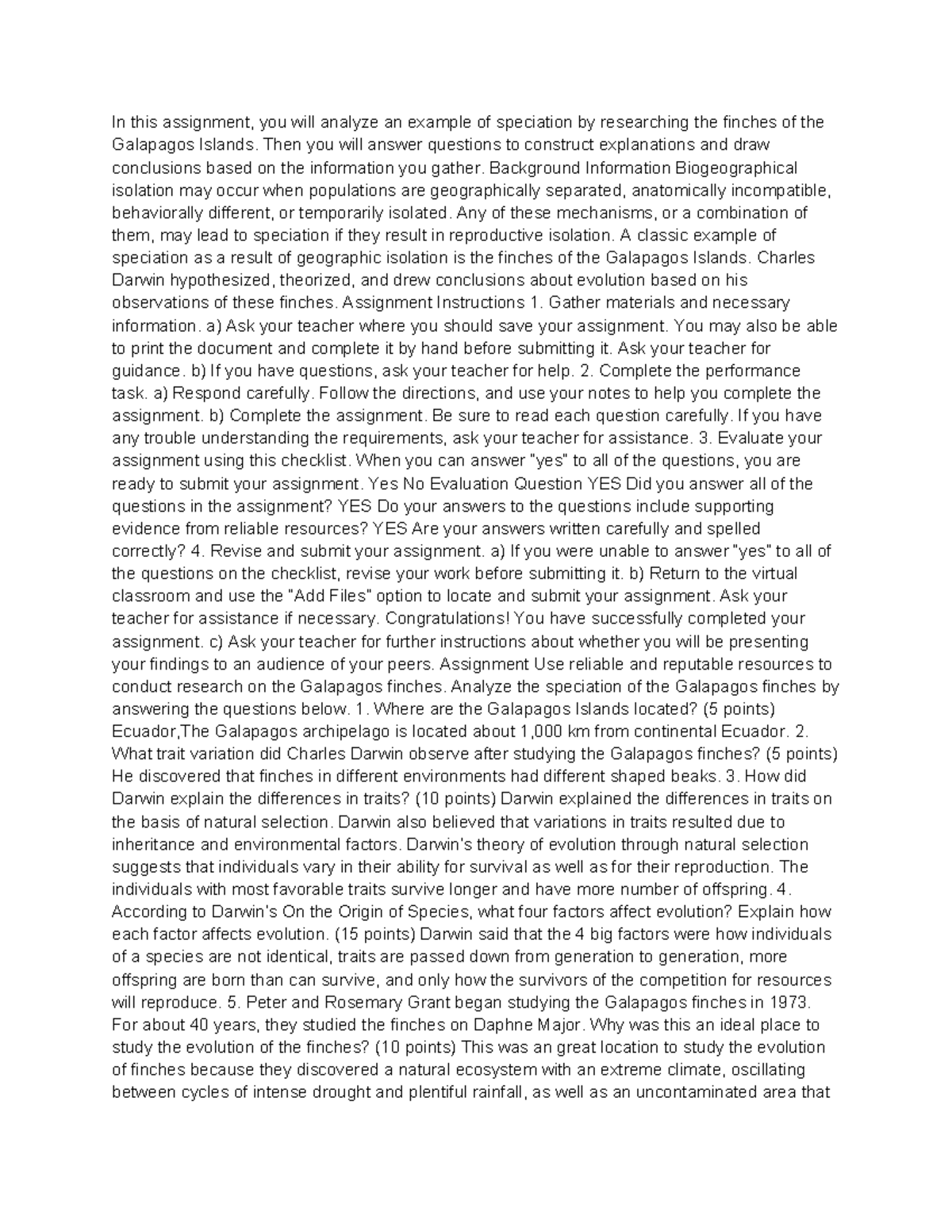 Project Analyzing an Example of Speciation - In this assignment, you ...