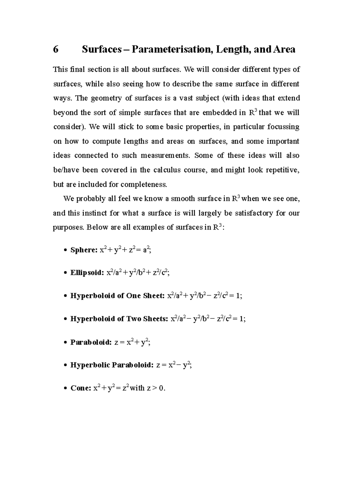 Geo-13 - Surfaces – Parameterisation, Length, and Area - 6 Surfaces – Parameterisation, Length ...