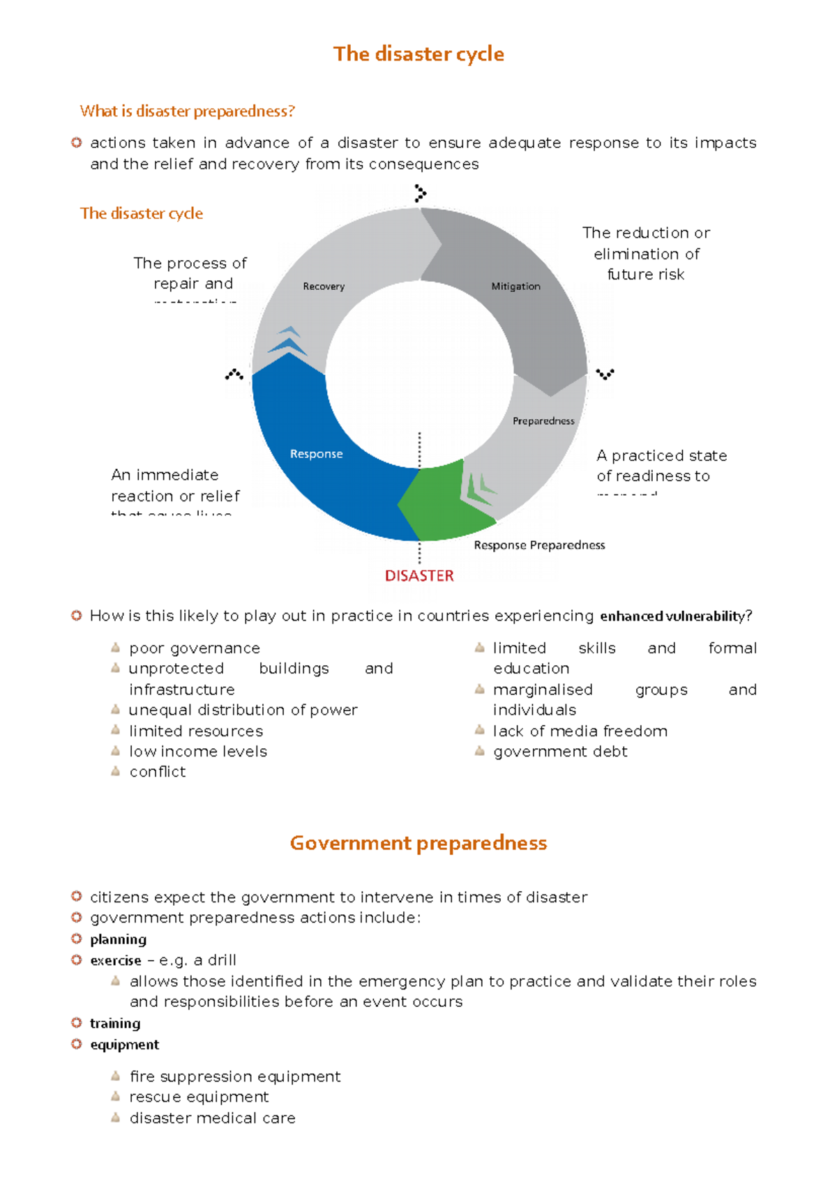 Lecture notes: Disaster cycle - The disaster cycle What is disaster ...