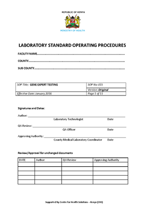 Sickling TEST SOP - LABORATORY STANDARD OPERATING PROCEDURES FACILITY ...