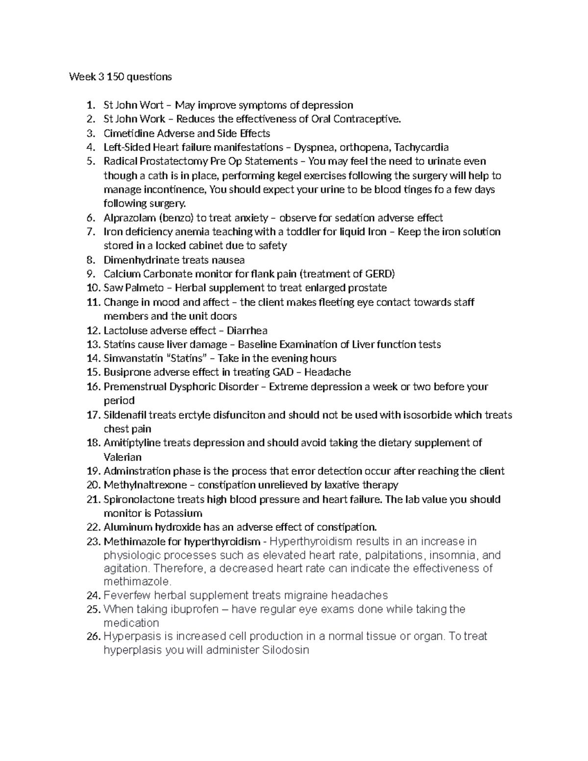 Week 3 150 questions - Week 3 150 questions 1. St John Wort – May ...