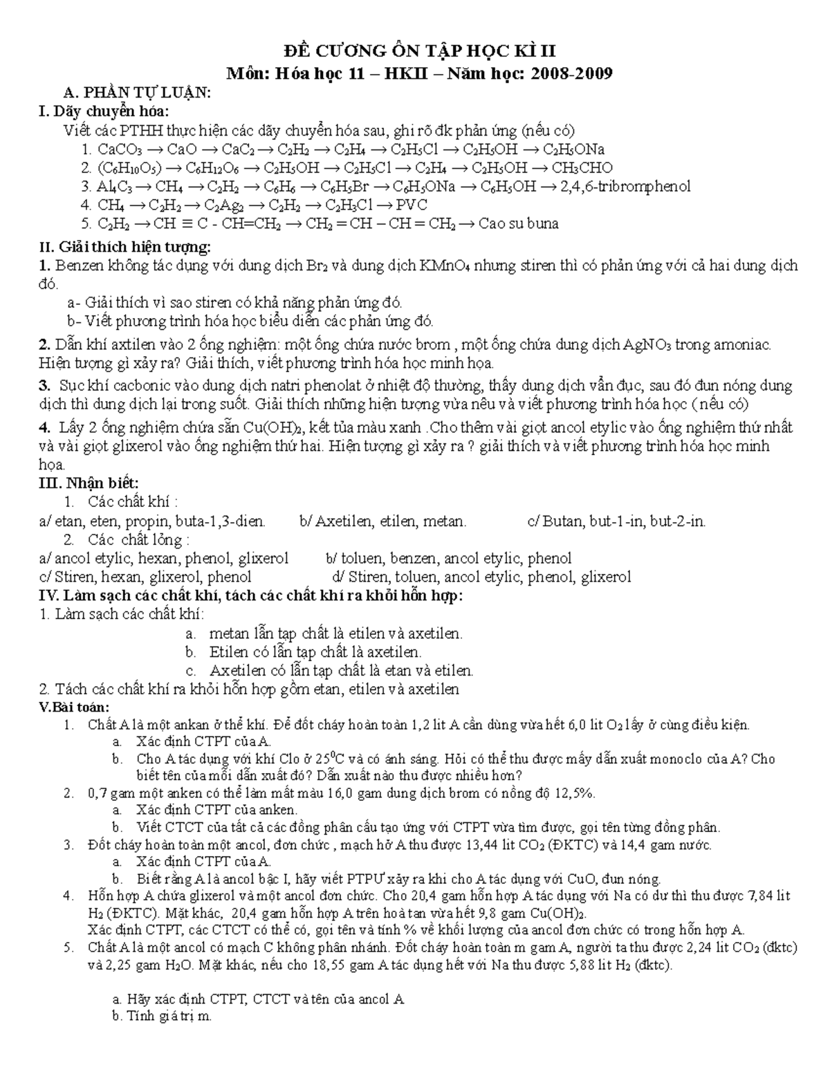 DE Cuong ON TAP HKII - bộ đề kiểm tra môn hóa học - ĐỀ CƯƠNG ÔN TẬP HỌC KÌ II Môn: Hóa học 11 ...