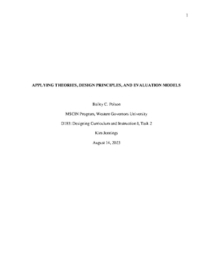 D182 Task 1 - PASSED - Developing a Reflective Practice Bailey C. Polson MSCIN, Western ...