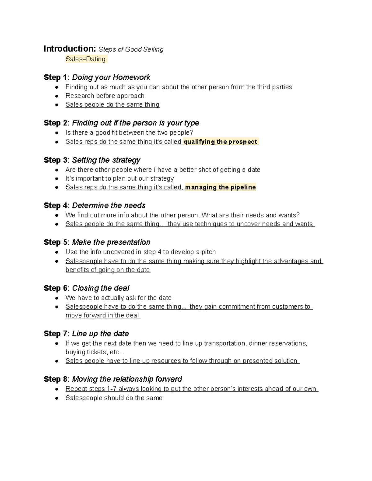 Introduction Steps of Good Selling - Introduction: Steps of Good ...