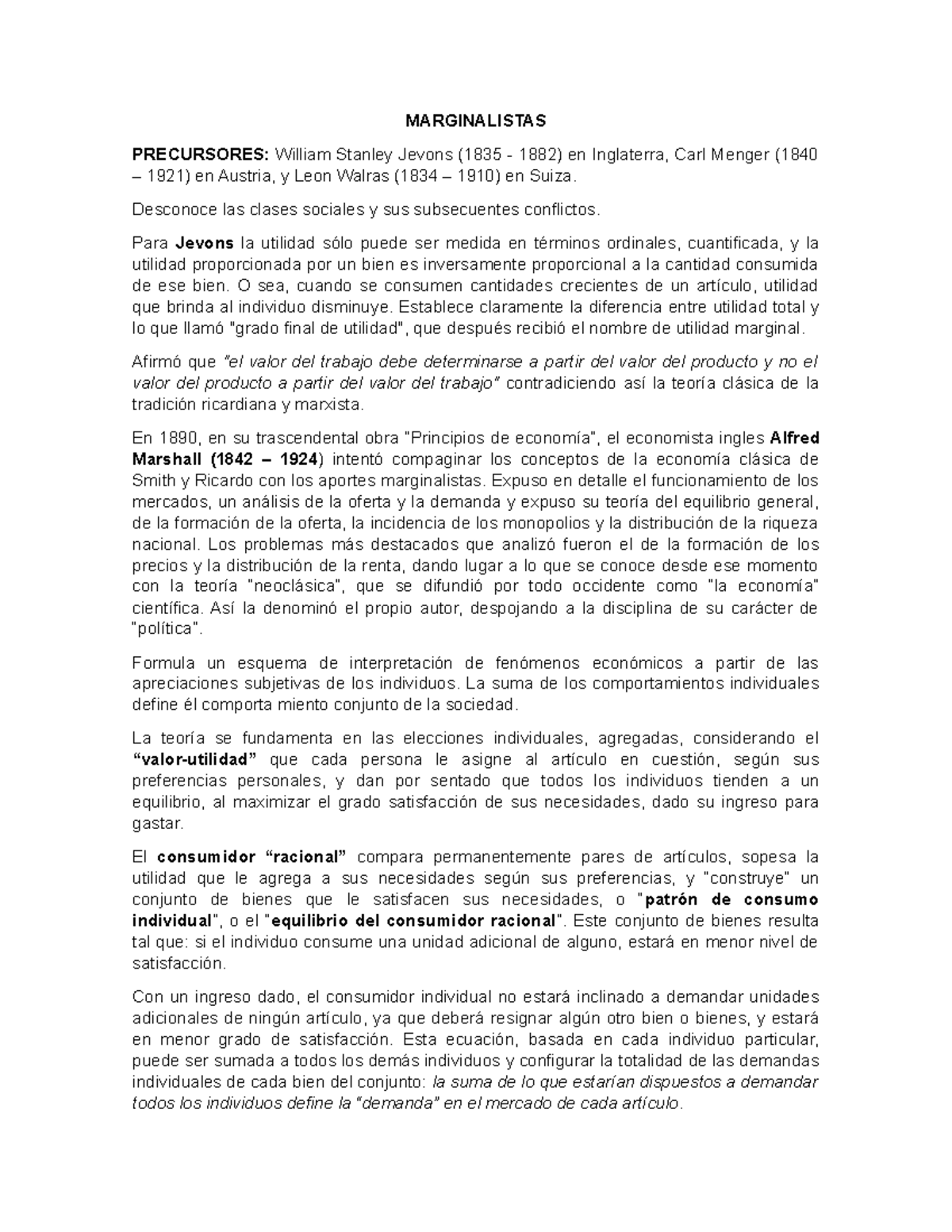 Marginalistas O Neoclasicos - MARGINALISTAS PRECURSORES: William ...