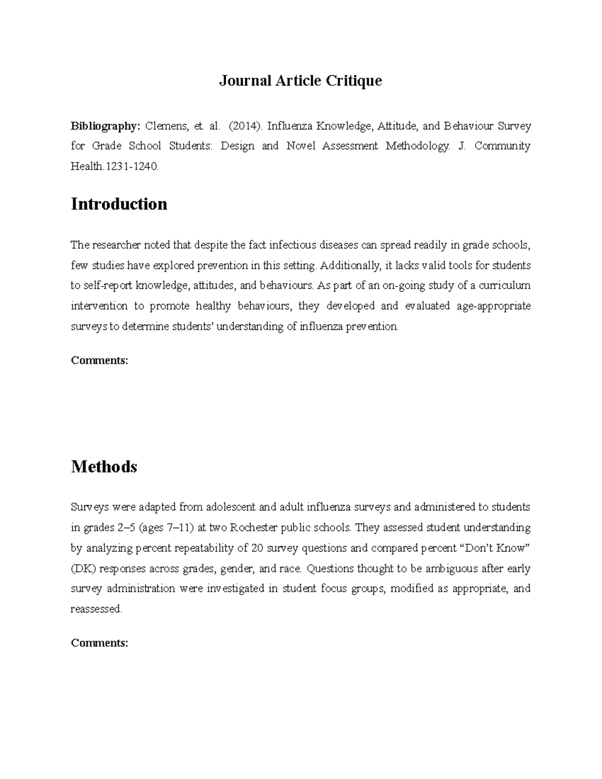 Journal Article Critique 2 - Journal Article Critique Bibliography ...