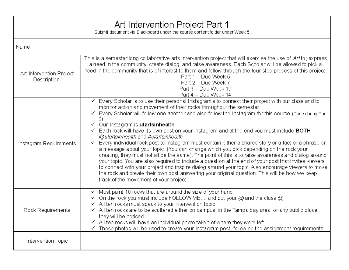 Art Intervention Project Part 1 (1) - Each Scholar will be allowed to ...