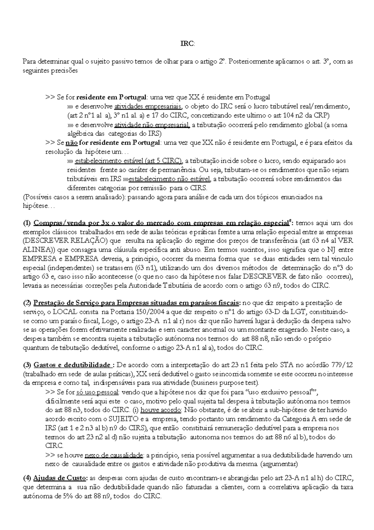 Esquema IRC - IRC: Para determinar qual o sujeito passivo temos de olhar para o artigo 2º. - Studocu