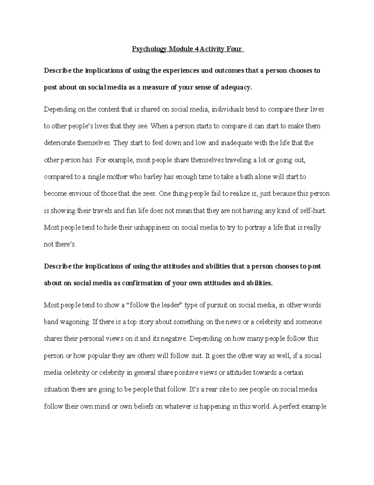 PSY 355 Module Four Activity - Psychology Module 4 Activity Four ...