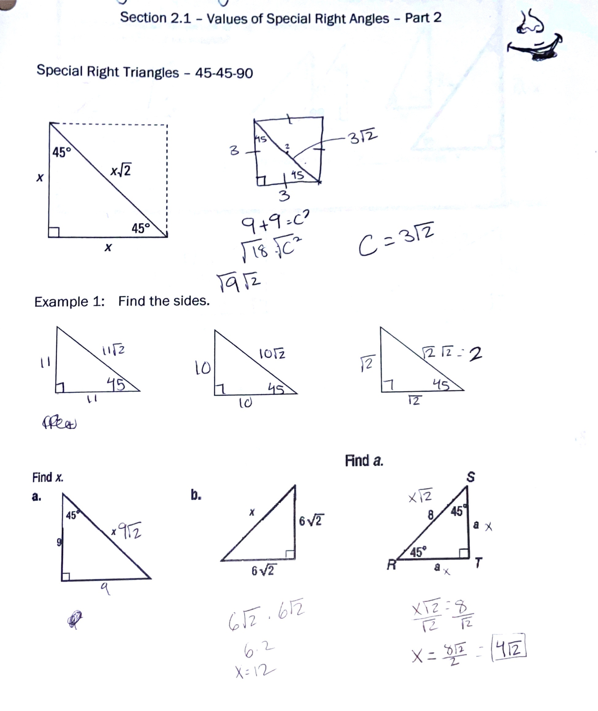 Values of Special right triangles - Studocu