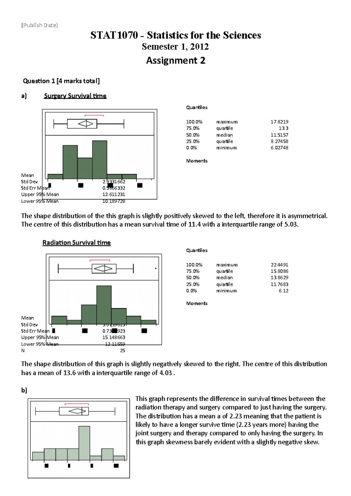 STAT1070 Assignment 2 - Asignment 2 Answers - 5 10 15 20 5 10 15 20 -5 0 5 10 STAT1070 ...