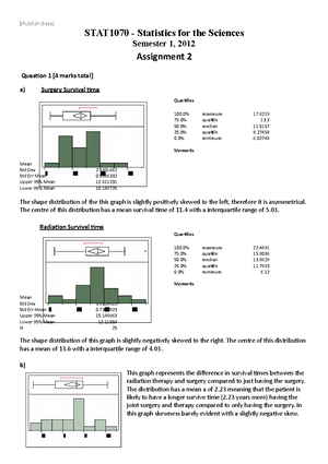 STAT1070 S1 2021 Assignment 1 Solutions - STAT1070 Assignment 1 Solutions Semester 1, 2021 - Studocu