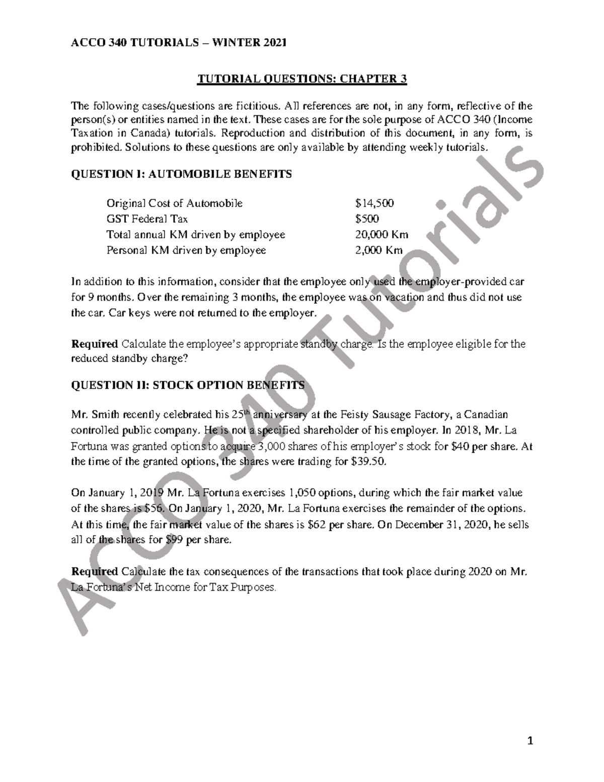 TUTORIAL QUESTIONS: Chapter 3 - TUTORIAL QUESTIONS: CHAPTER 3 The ...