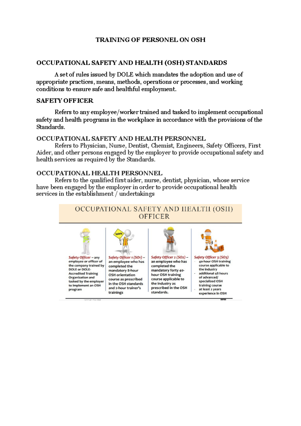 Training OF Personel ON OSH - TRAINING OF PERSONEL ON OSH OCCUPATIONAL ...