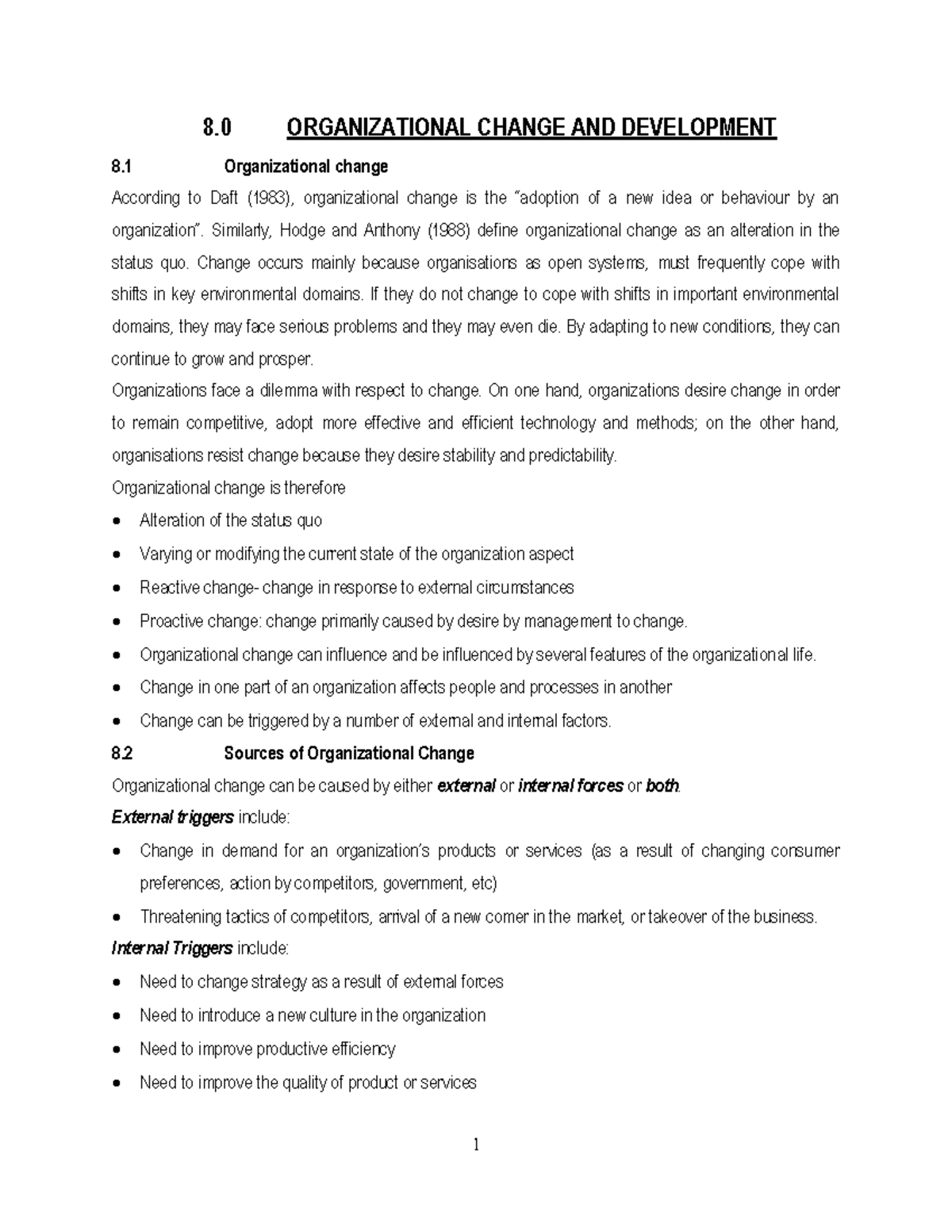 8. Organisational Change AND Development - 8 ORGANIZATIONAL CHANGE AND ...