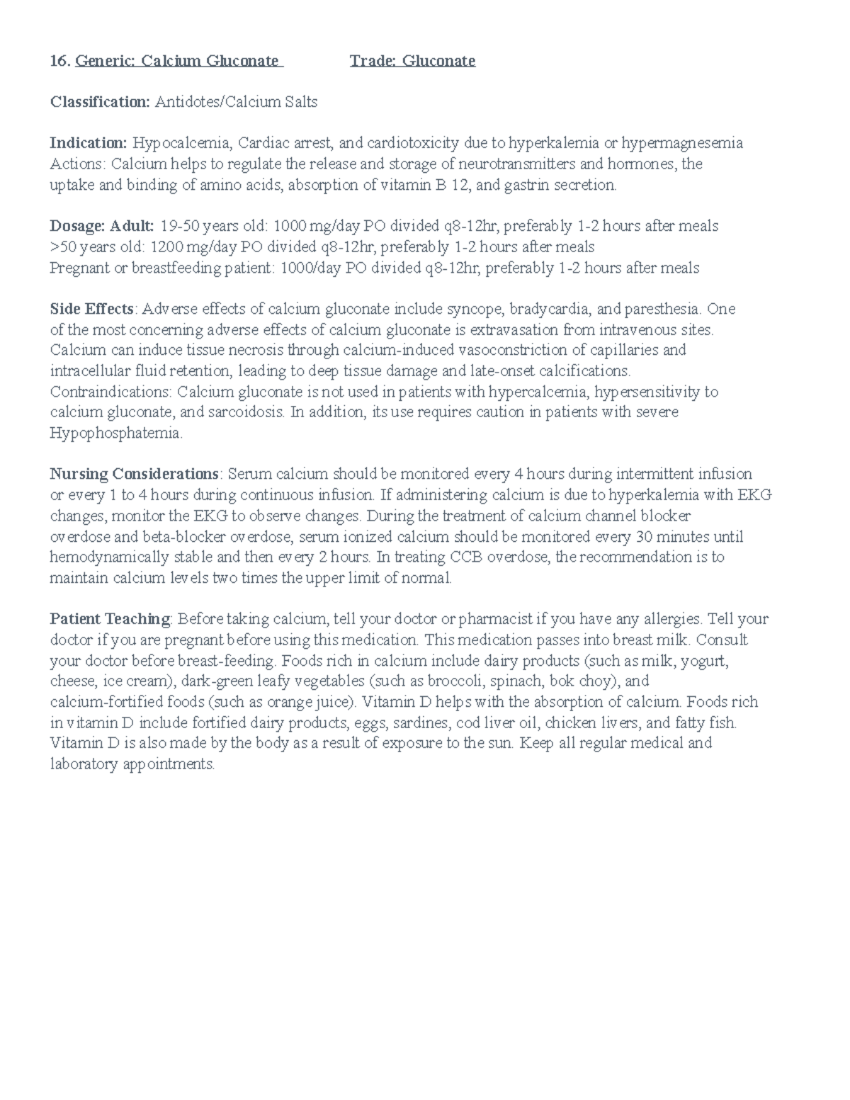 Calcium DRUG CARD - DRUG CARD - Generic: Calcium Gluconate Trade ...