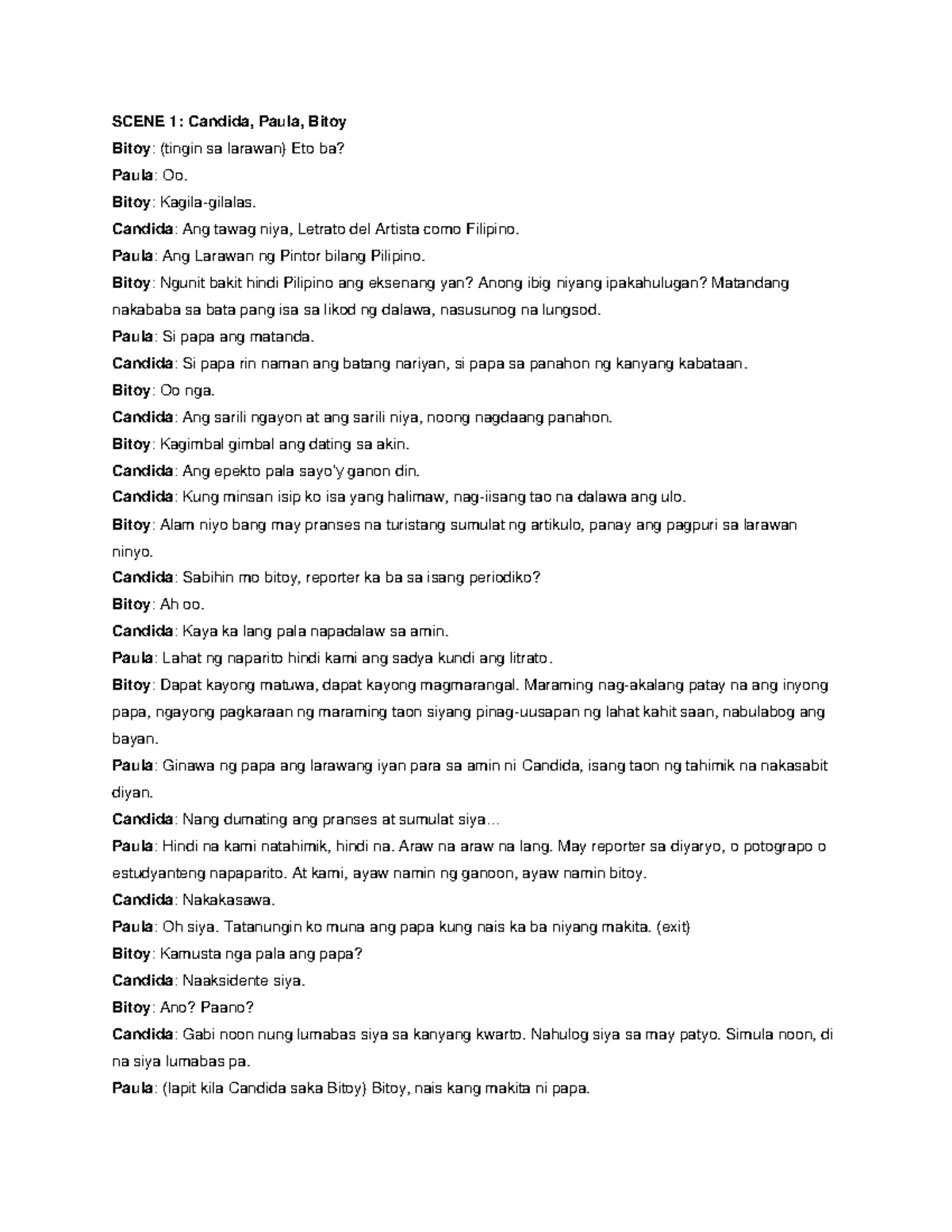Ang Larawan Script - SCENE 1: Candida, Paula, Bitoy Bitoy : (tingin sa ...