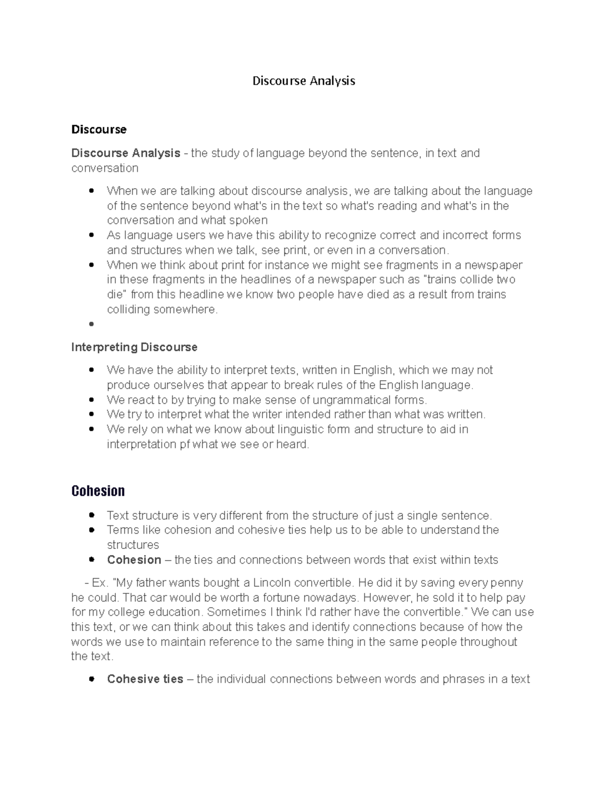 COMD 2050 Discourse Analysis - Discourse Analysis Discourse Discourse ...