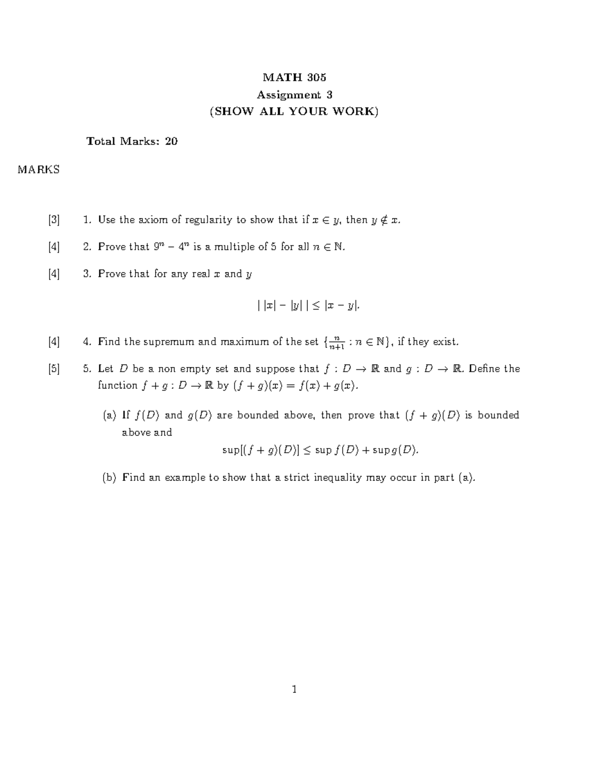 305assignment 3 sol - Assignment 3 of math 305 at university of Regina on introductory ...