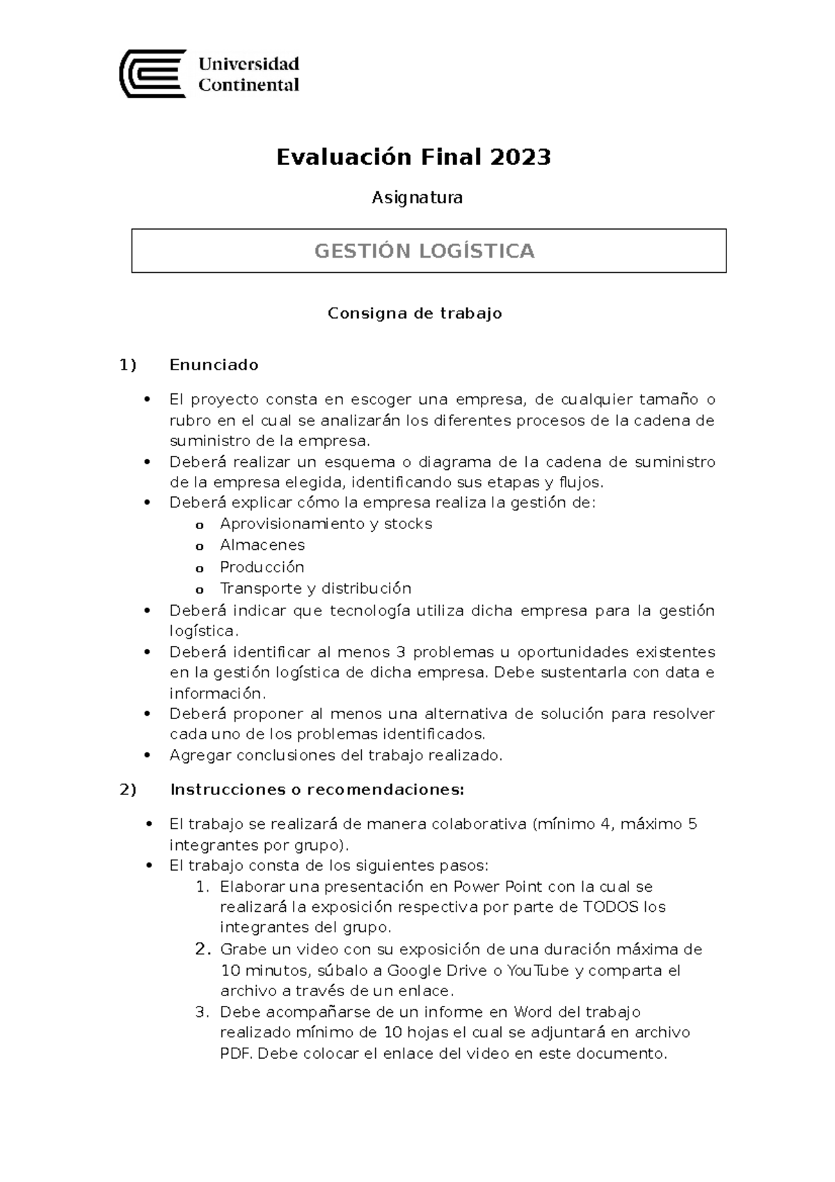 Plantilla Rúbrica evaluación final GLOG - Evaluación Final 2023 Asignatura Consigna de trabajo 1 ...
