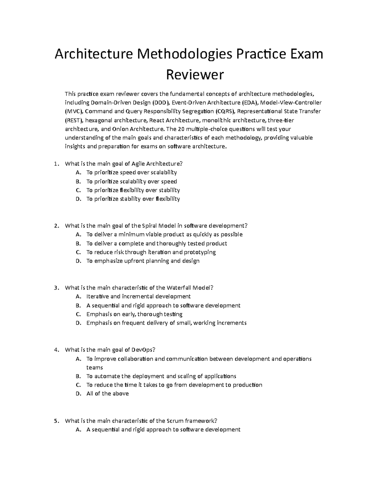Architecture Methodologies Practice Exam Reviewer - Architecture ...