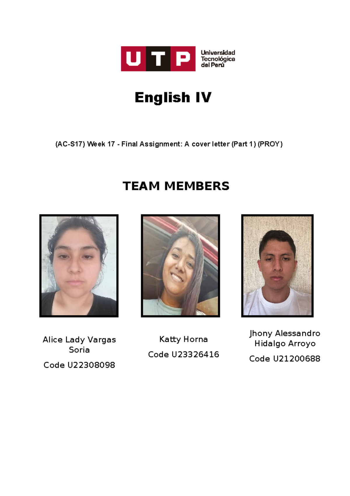 Semana 17 tarea semanal de ingles iv trabajo grupal proyecto final part 1 - Ingles IV - Studocu