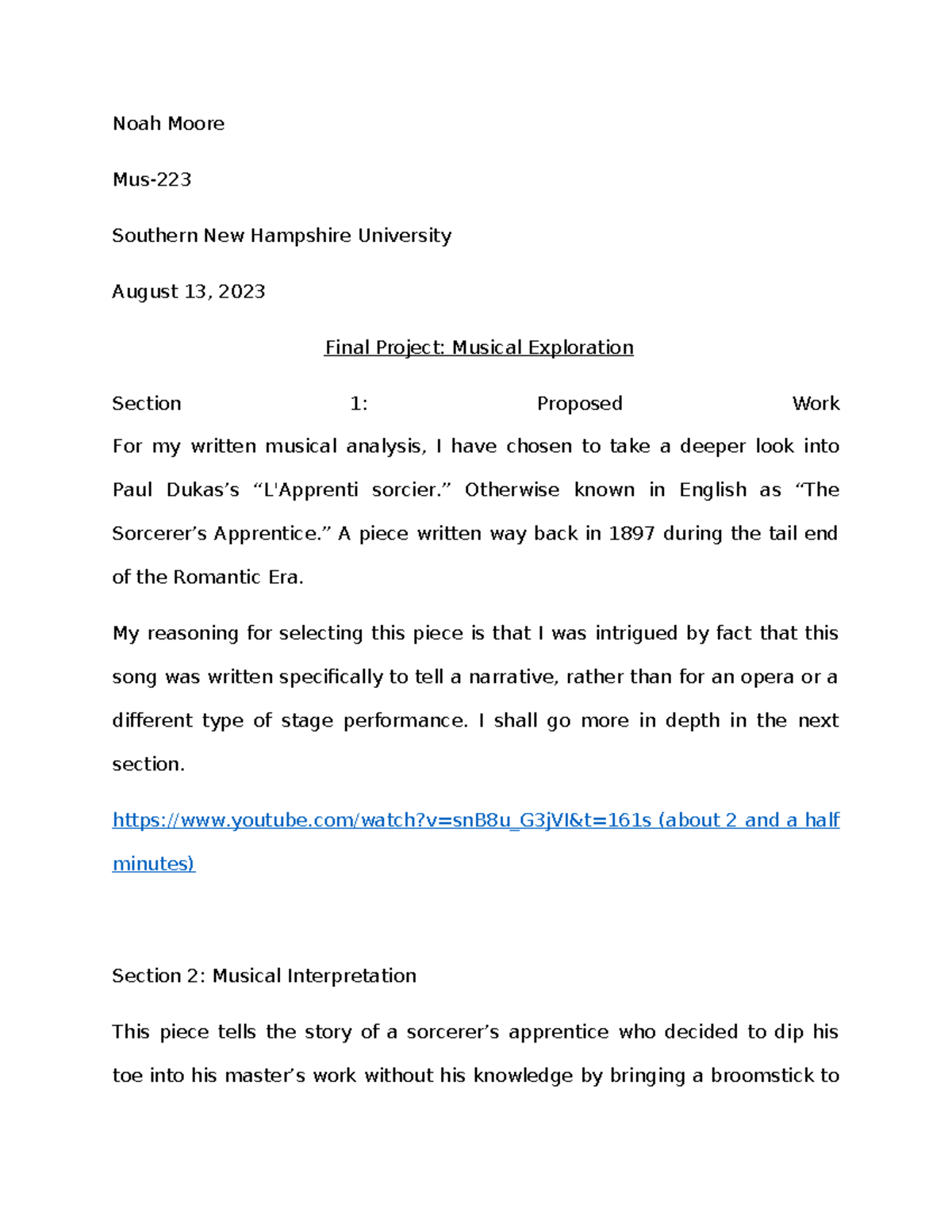 MUS-223 Final Project; Musical Exploration - Noah Moore Mus- Southern ...