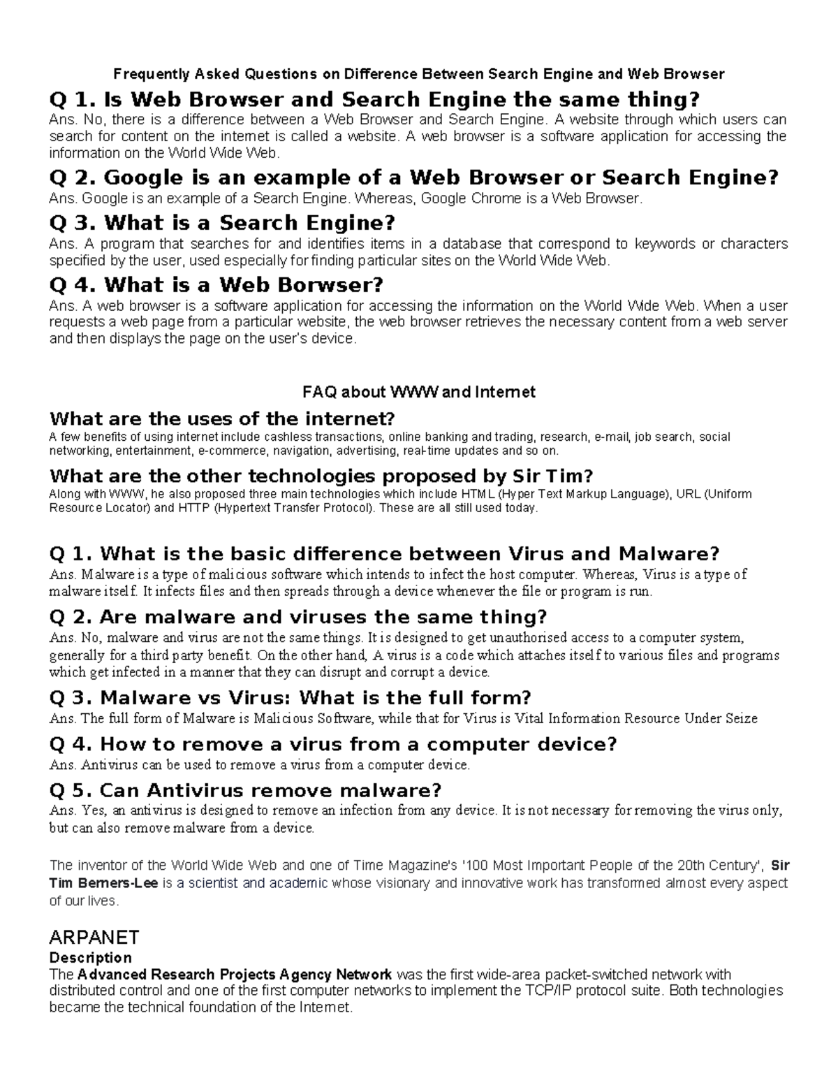 Frequently Asked Questions on Difference Between Search Engine and Web ...