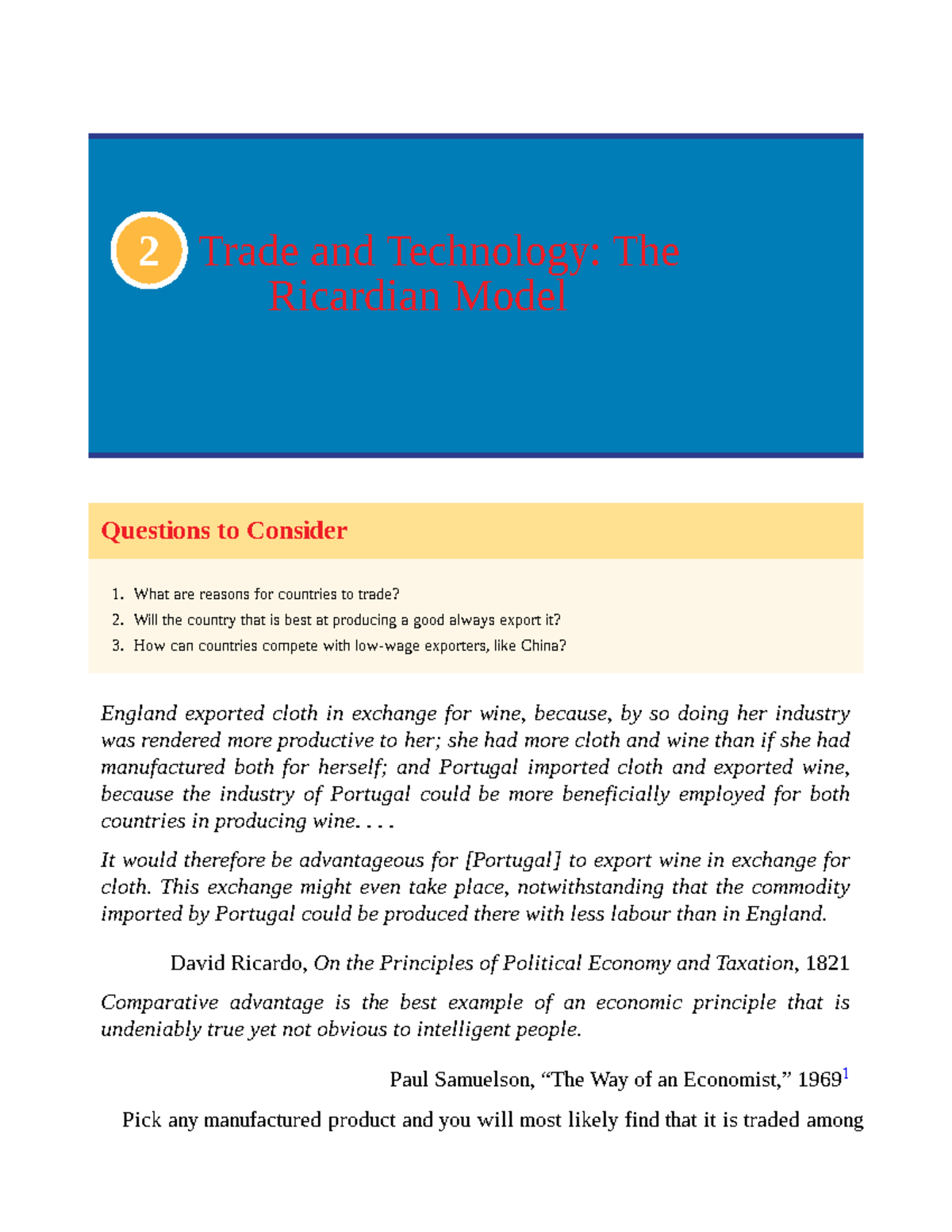Chapter 1-Introduction, The Ricardian Model - 2 Trade and Technology ...