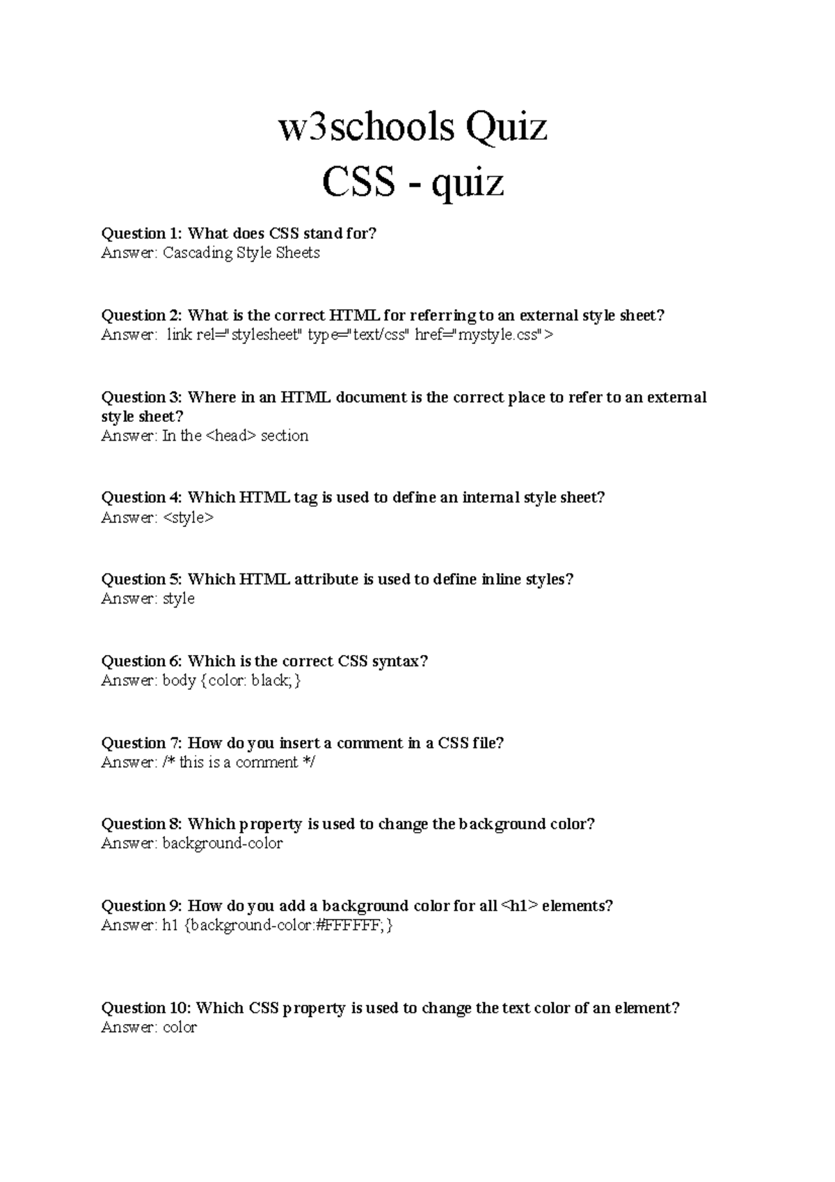 W3schools Quiz - Facit på alla korrekta svar på quizet från bootcamp ...