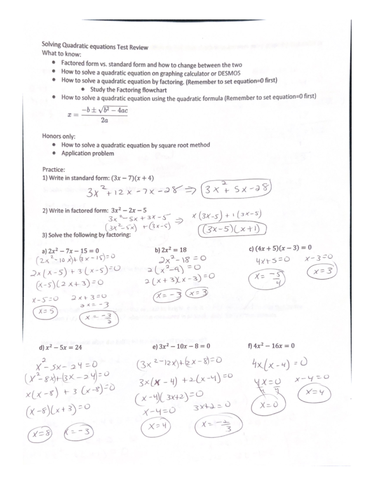 Solving quadratics test review - Studocu