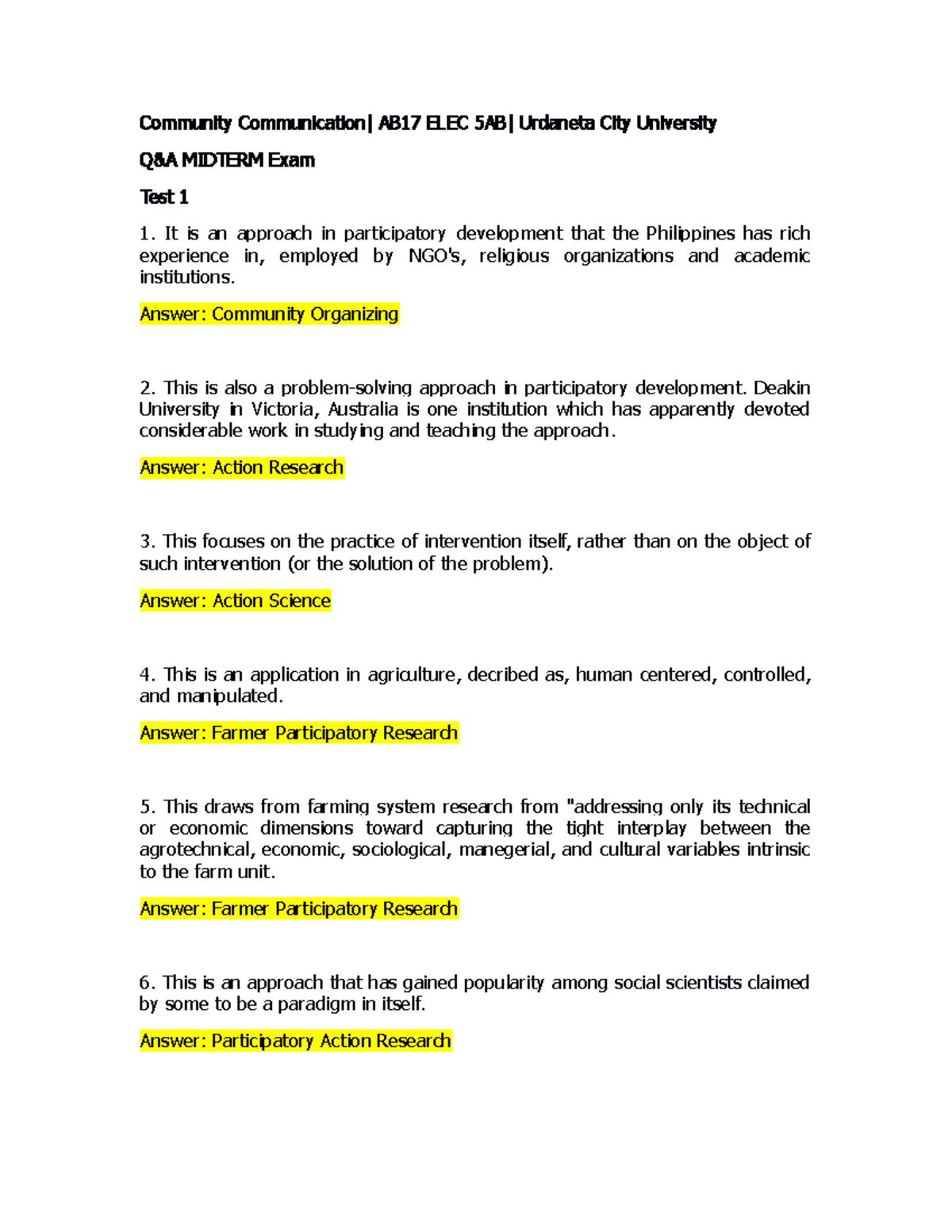 Community Communication Midterm Exam Community Communication Ab 17