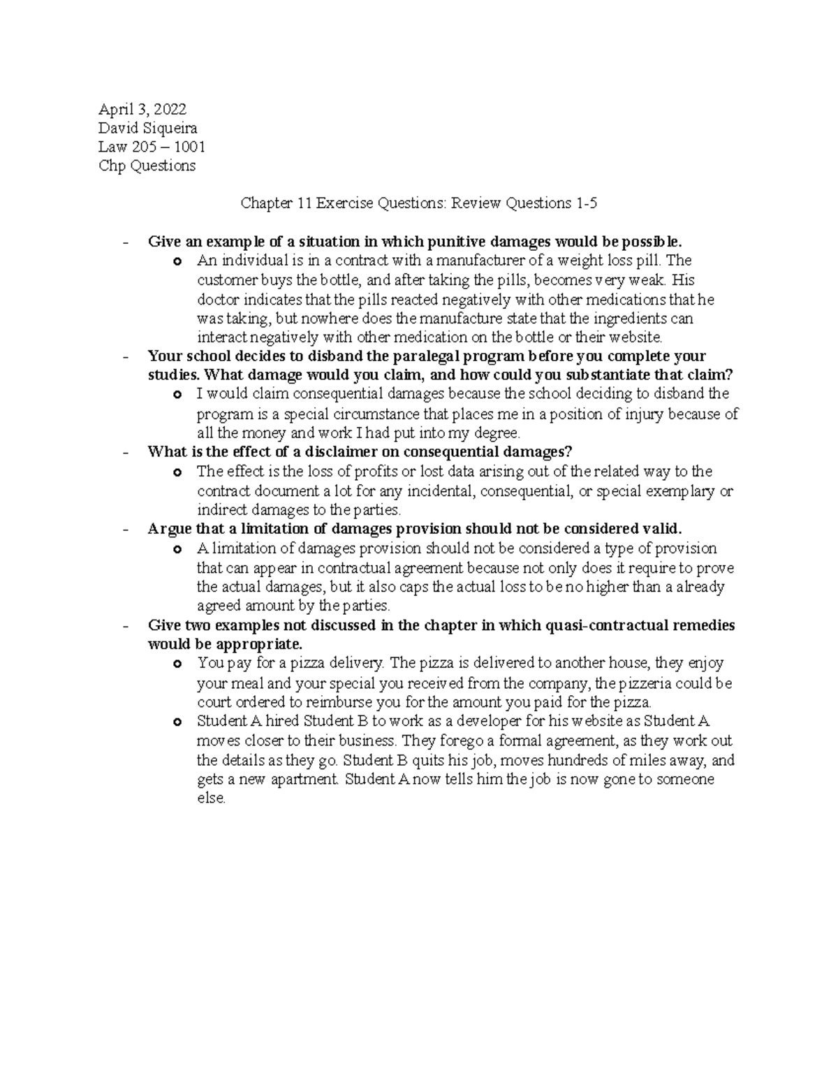 Chapter 11 Exercise Questions Review Questions 1 5 - April 3, 2022 ...