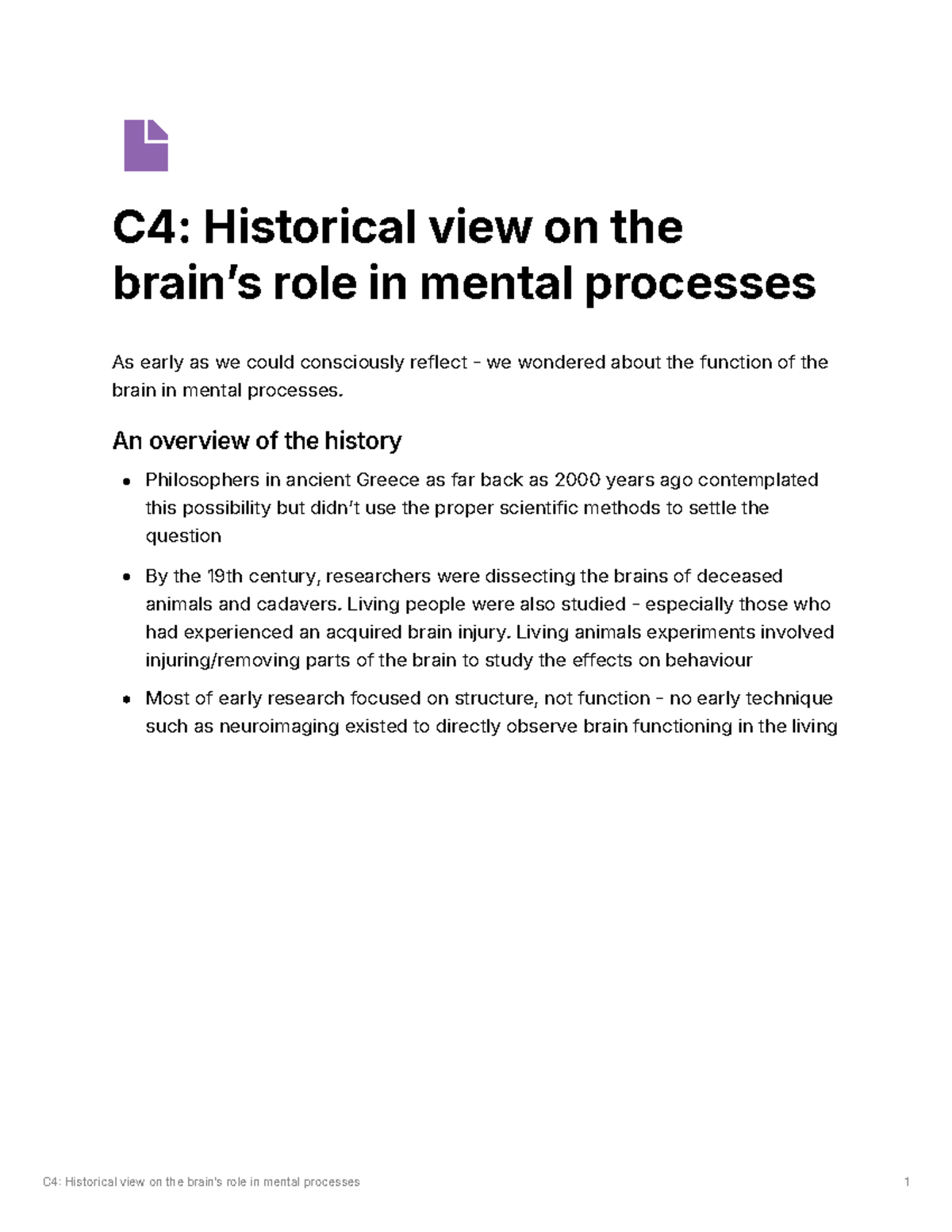 C4 - historical views & the role of the brain - C4: Historical view on ...