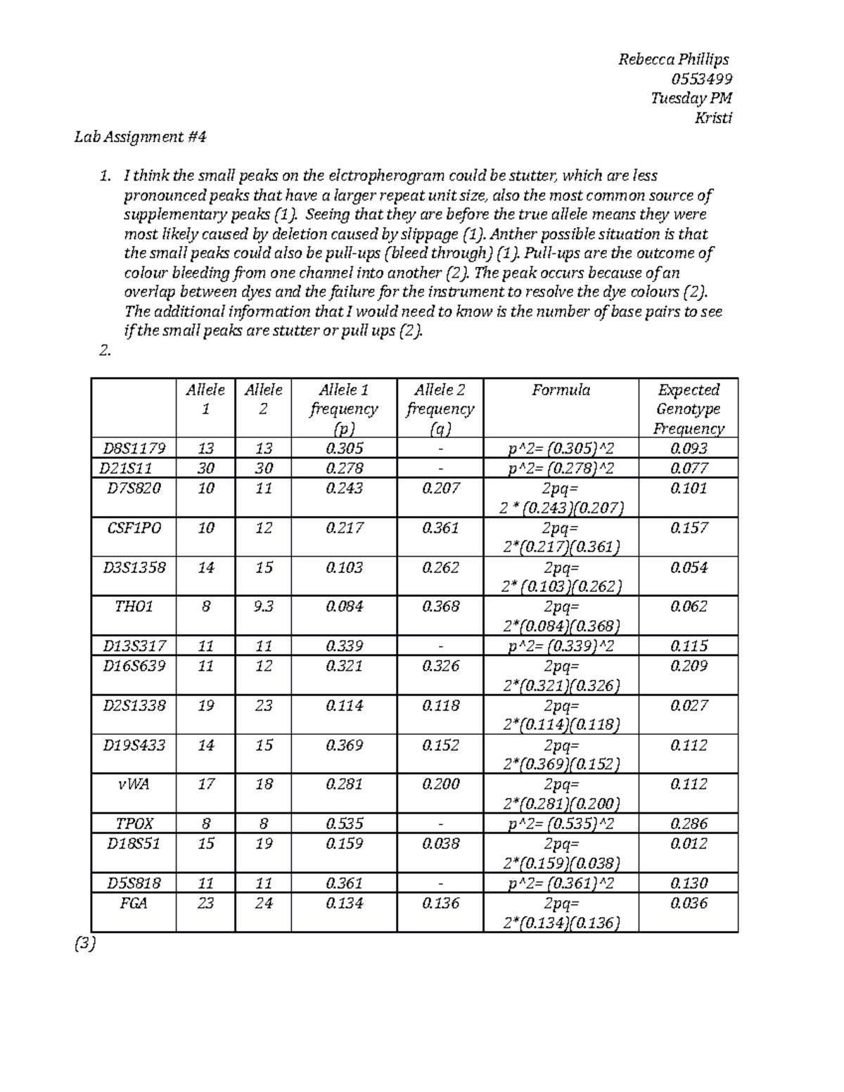 Lab Assignment 4 - Lab 4 - Rebecca Phillips 0553499 Tuesday PM Kristi ...