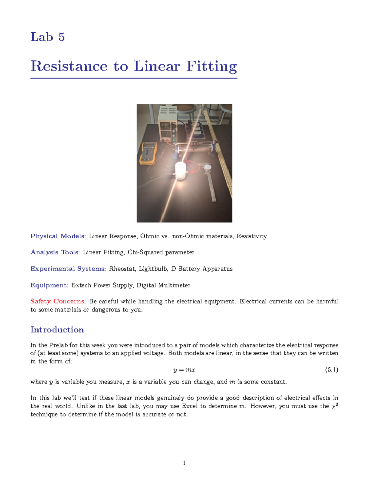 Lab5N - lab 5 - Lab 5 Resistance to Linear Fitting Physical Models ...