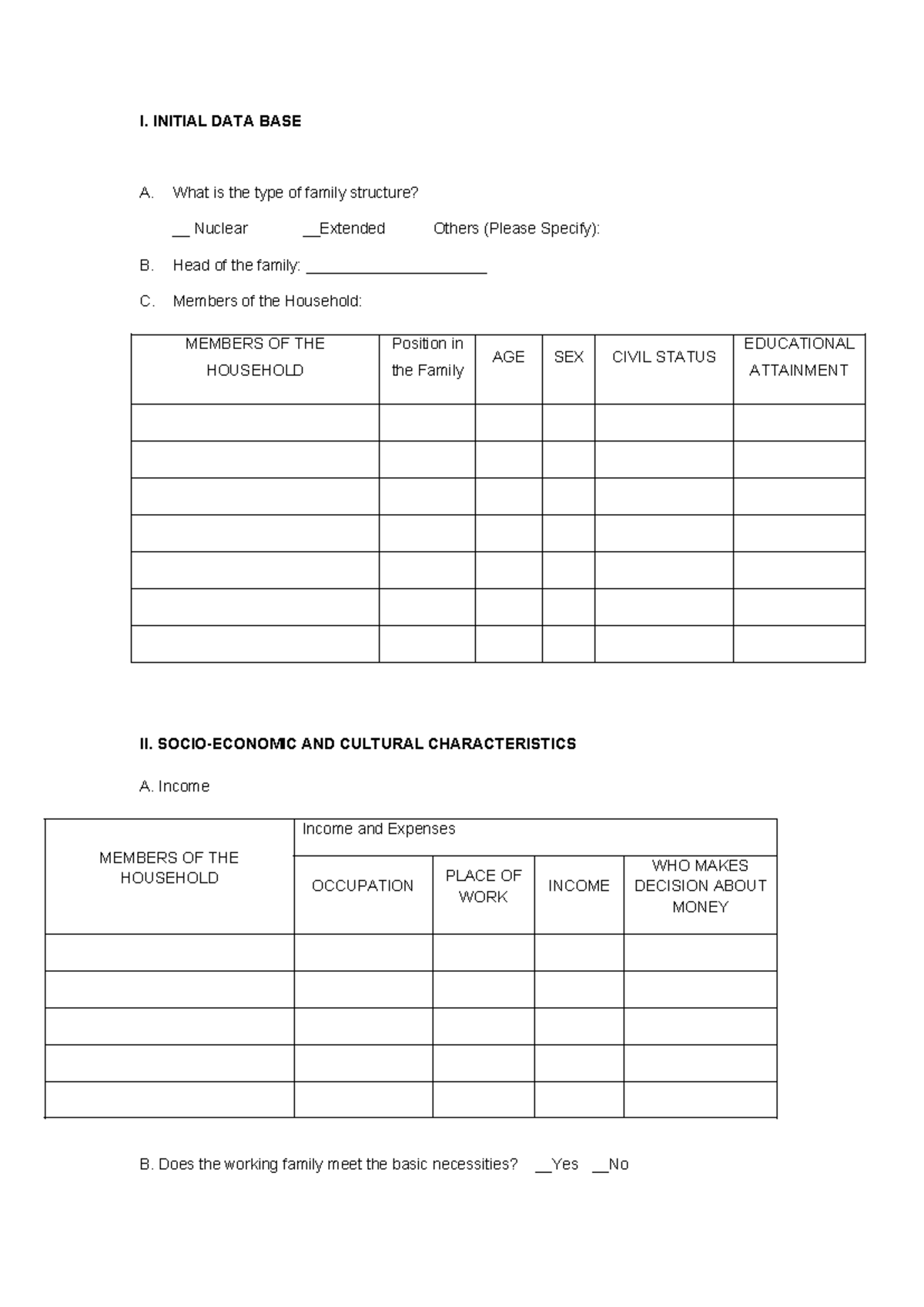 2 - IDB template - I. INITIAL DATA BASE A. What is the type of family ...