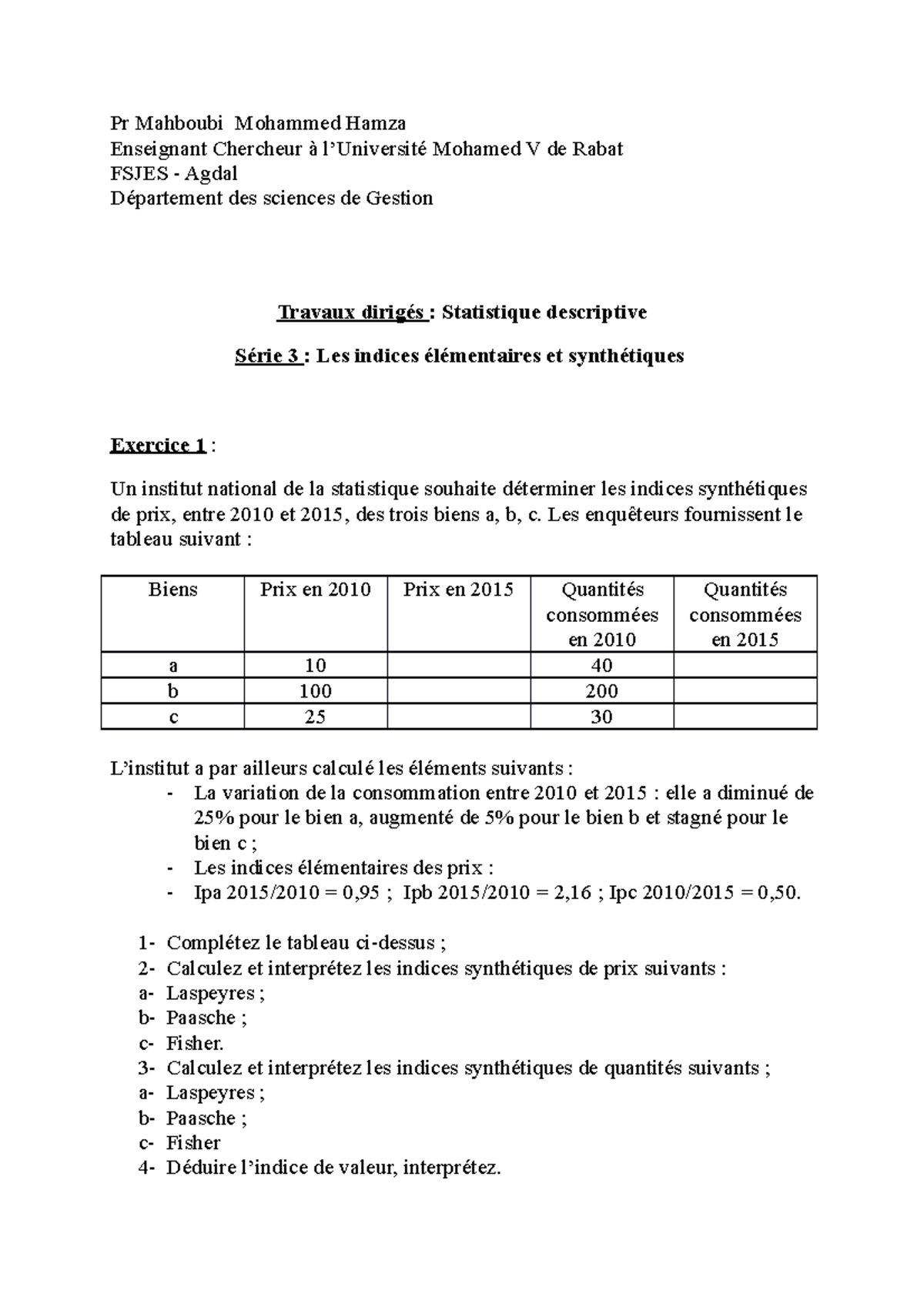 Travaux Dirig Ã©️s des Indices - Pr Mahboubi Mohammed Hamza Enseignant ...