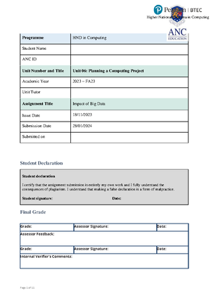 Module Assignment - Student Declaration Student declaration I certify ...