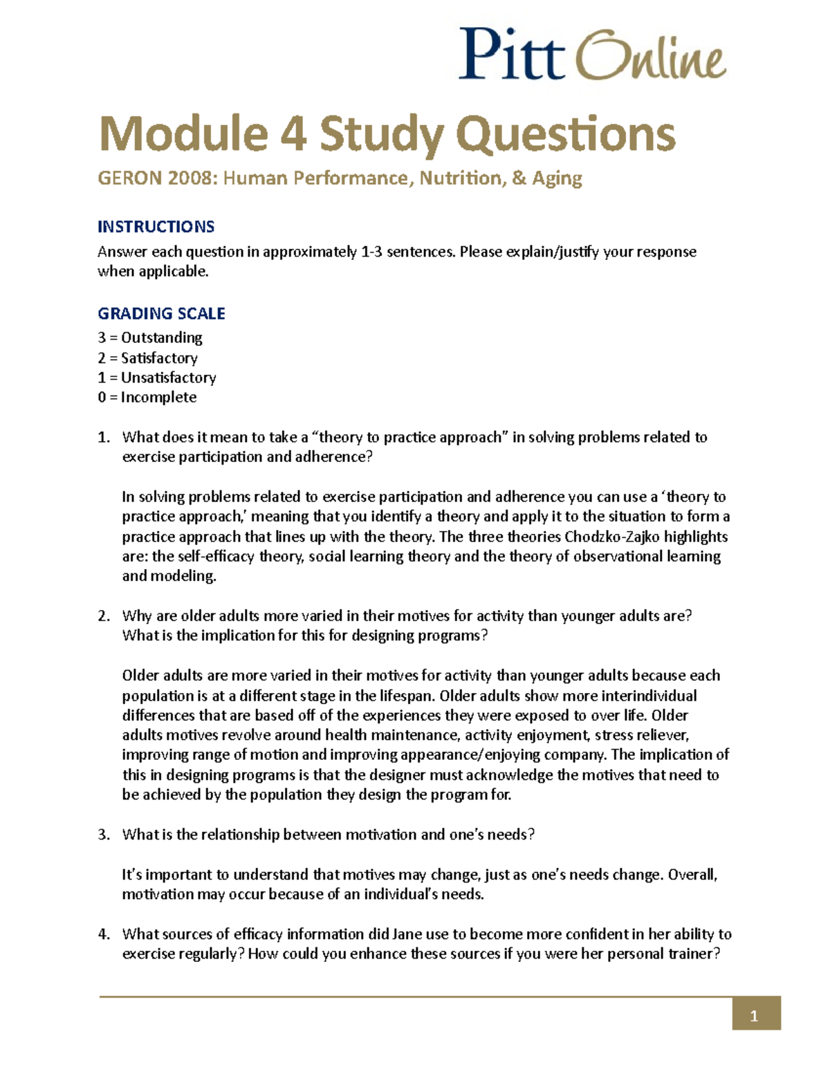 Module 4 Study Questions Answered - 1 Module 4 Study Questions GERON ...