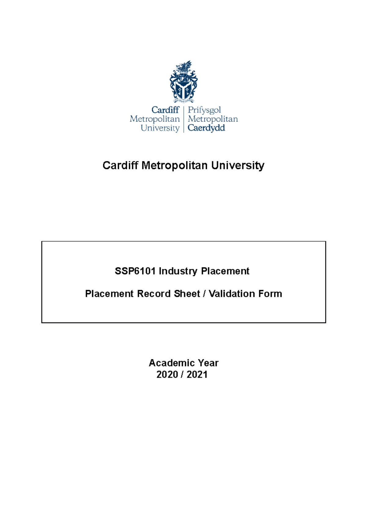 Placement Verification Form and Placement Record Sheet 20-21-3 ...