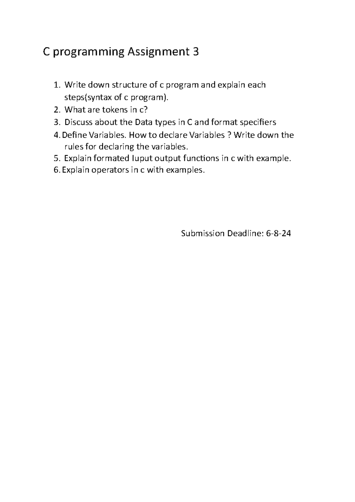 C Programming Assignment 3 Computer Engineering What Are Tokens In