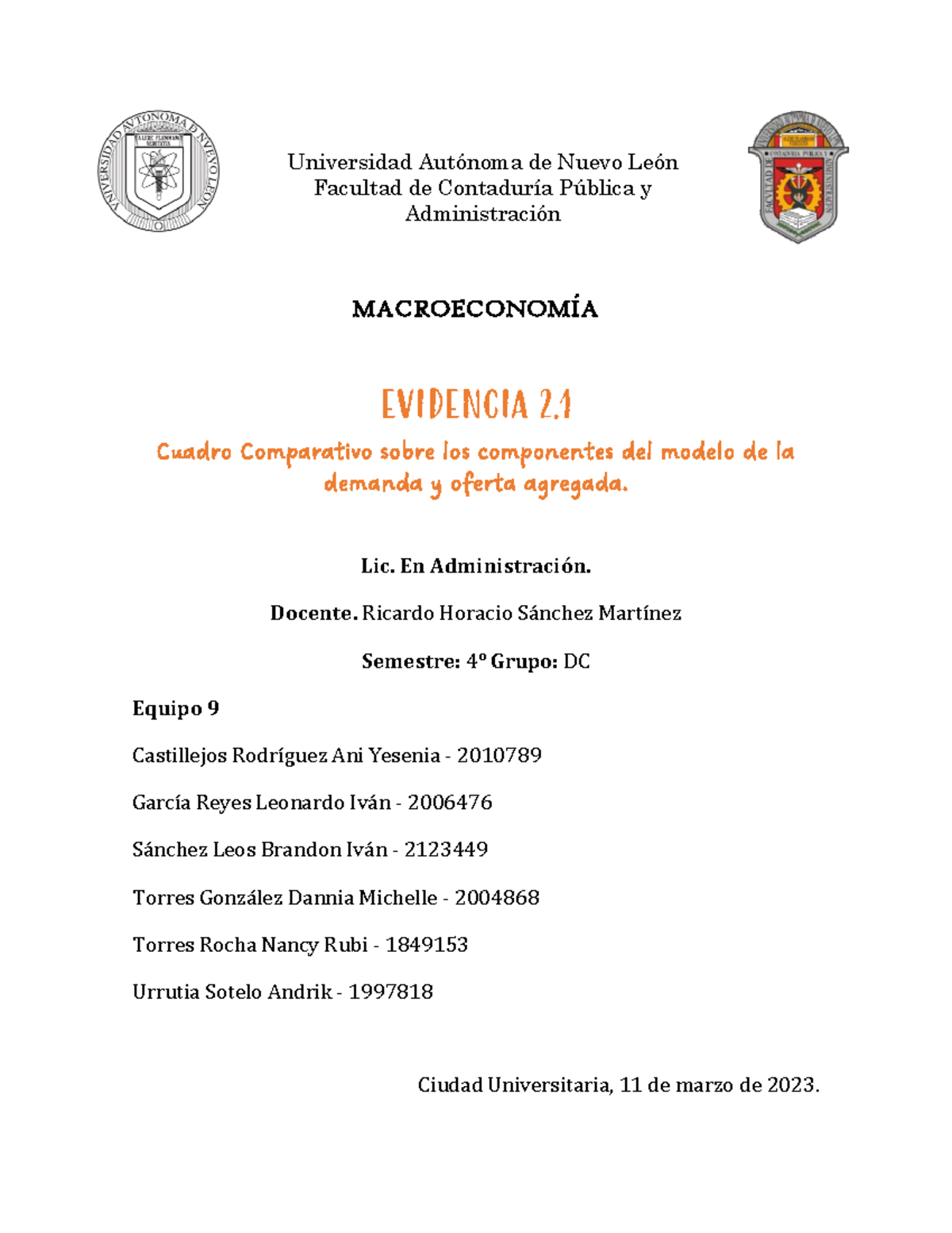 EV2 - Evidencias macroeconomía - Universidad Autó noma de Nuevo Leó n Facultad de Contadurí a Pú ...