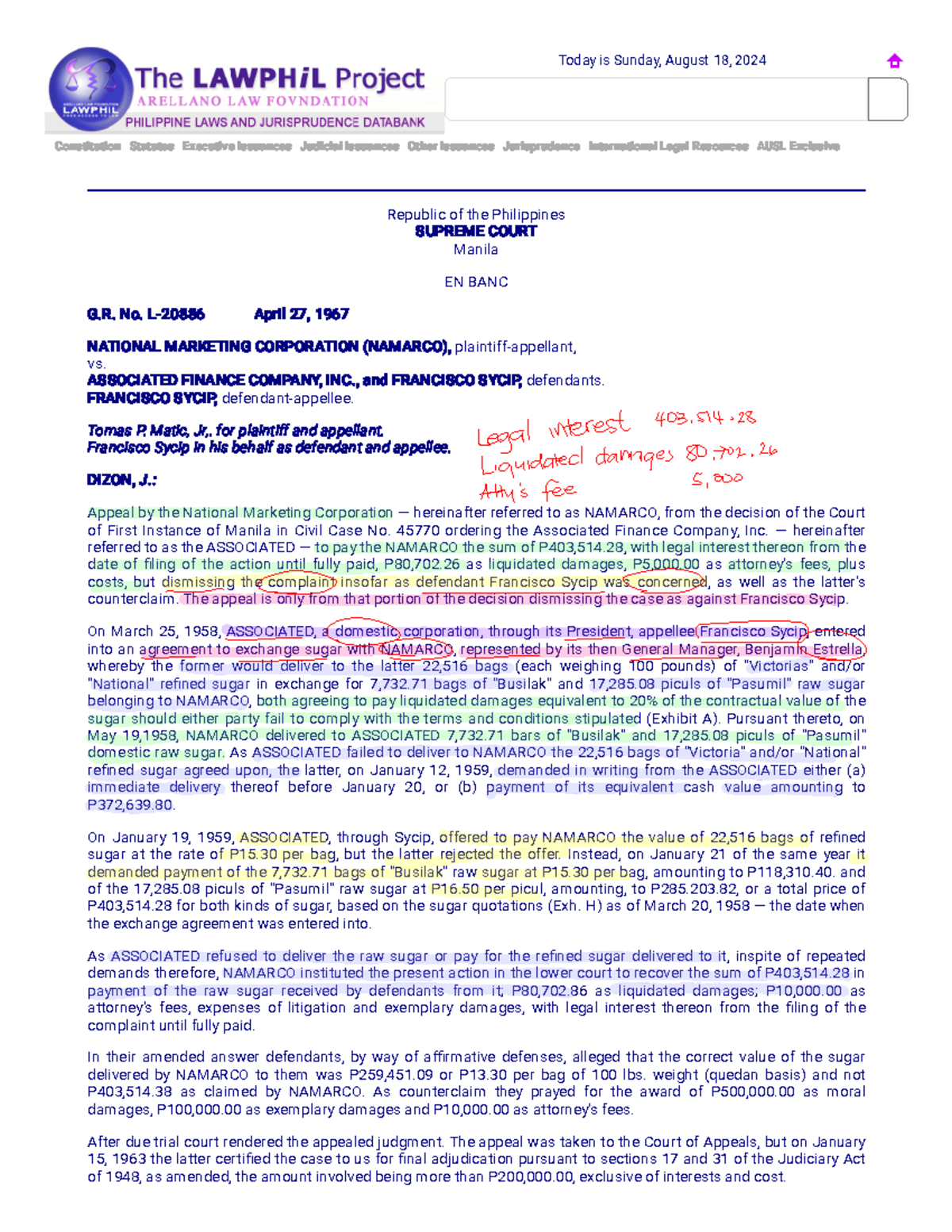 Namarco VS Associated Finance - Constitution Statutes Executive ...