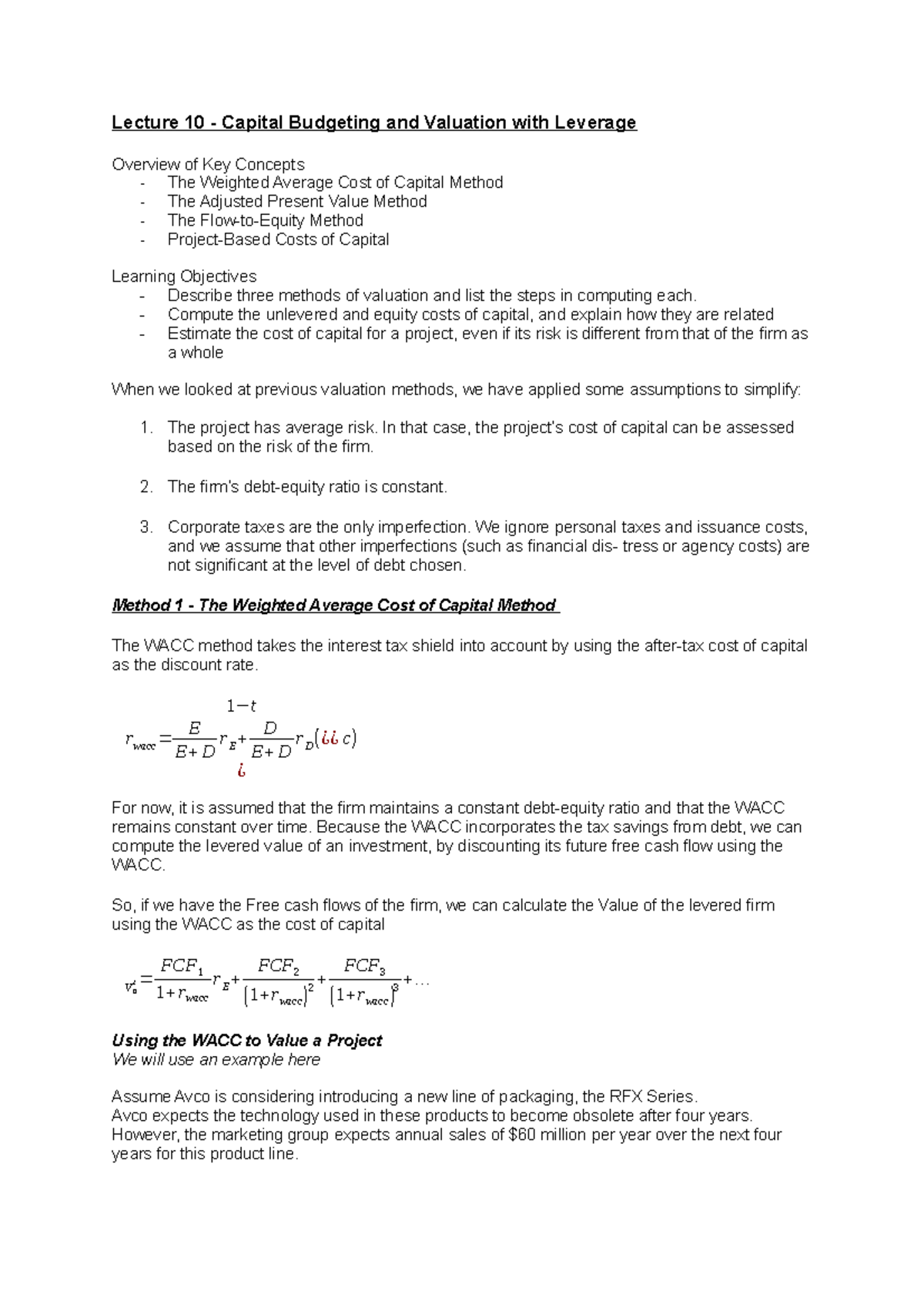 Lecture 10 - Capital Budgeting and Valuation with Leverage - Compute ...