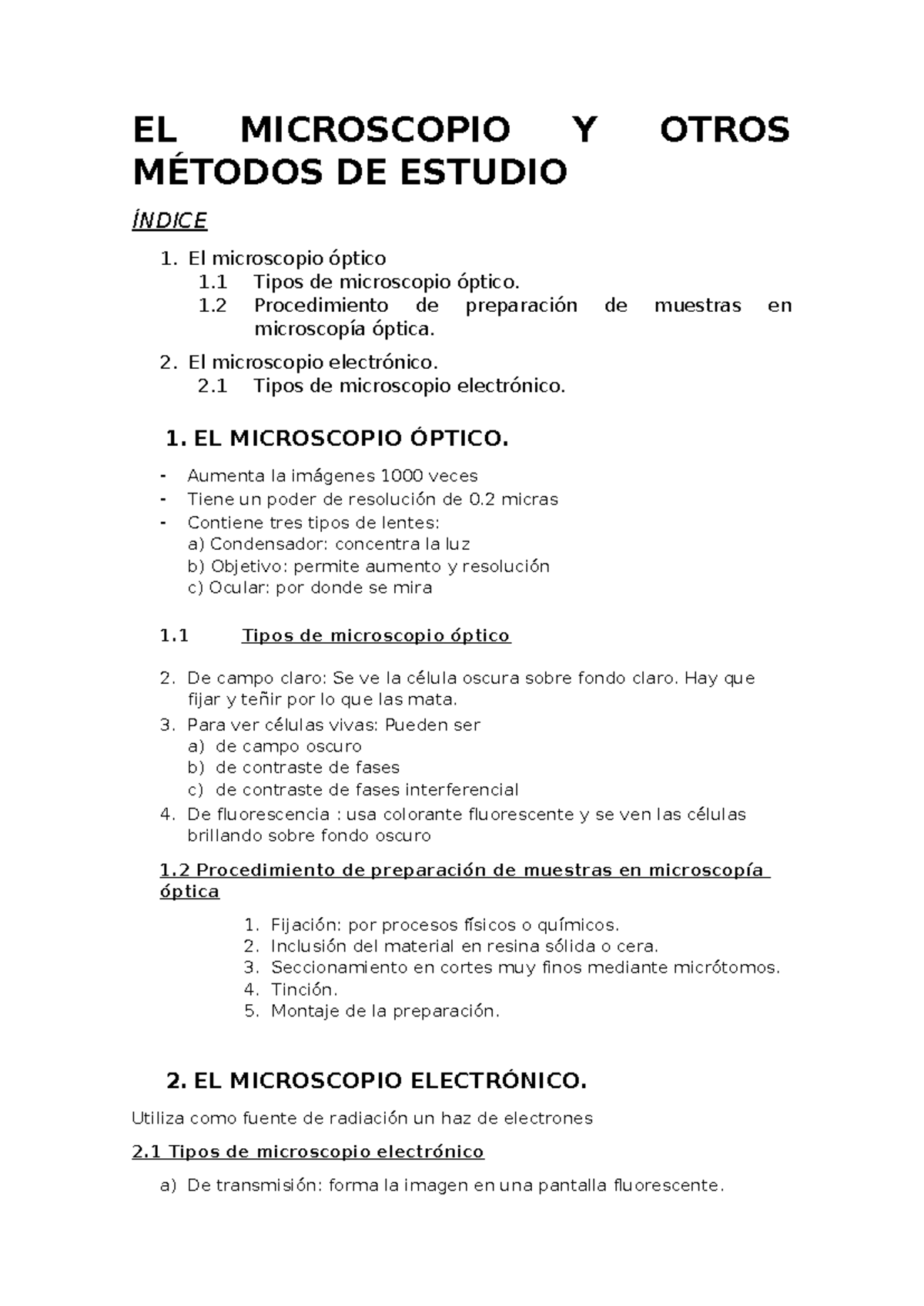 EL Microscopio Y Otros Métodos DE Estudio - EL MICROSCOPIO Y OTROS ...