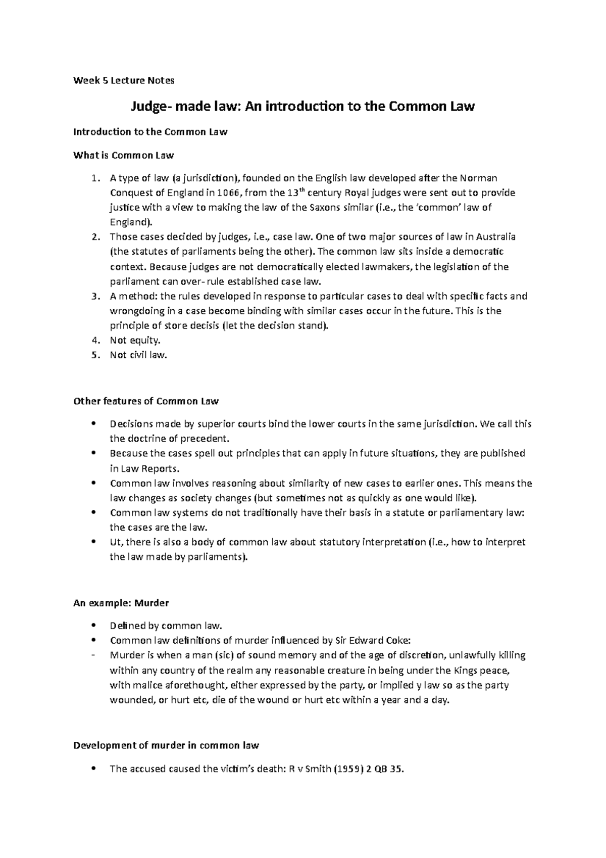 Week 5 Lecture Notes 2 - week 5 - Week 5 Lecture Notes Judge- made law ...