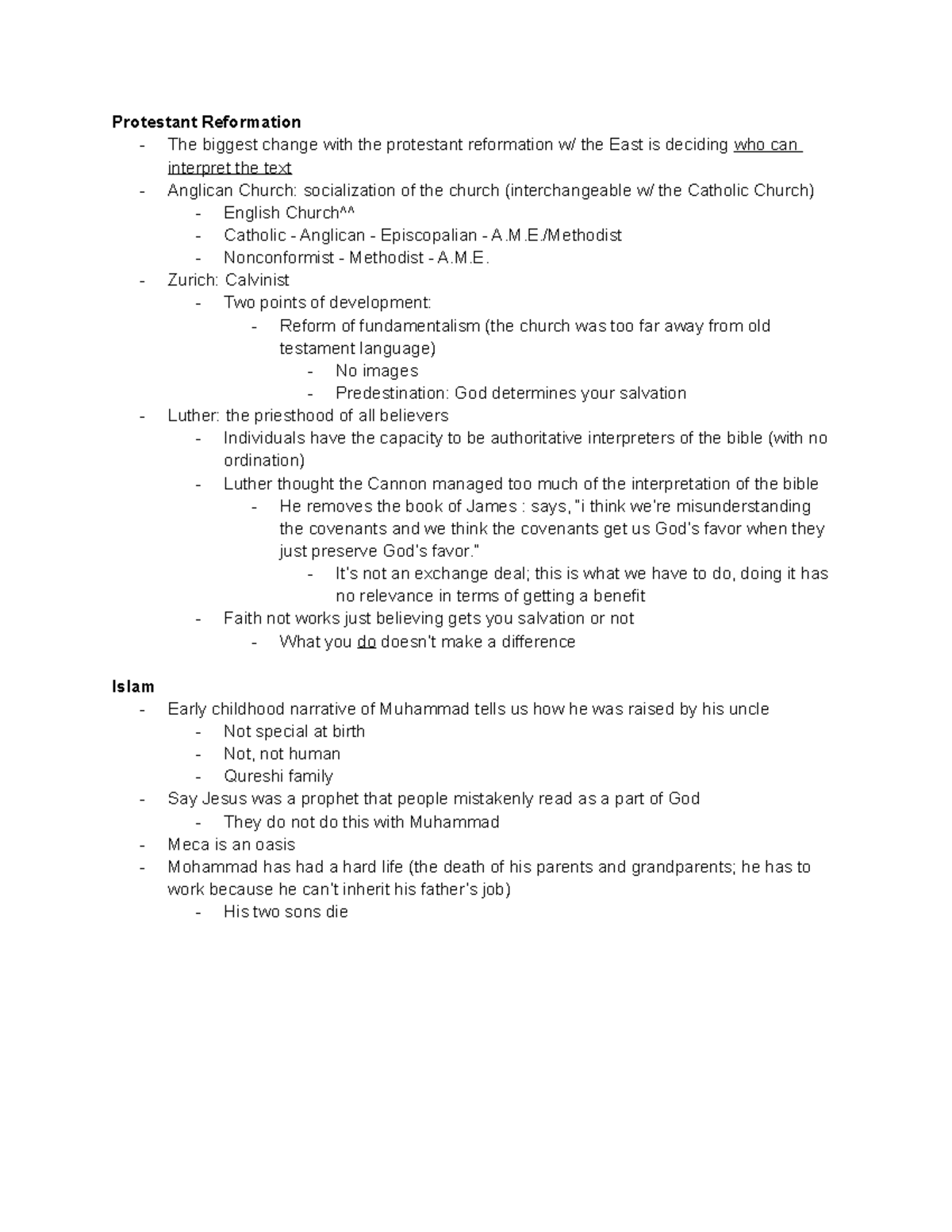 November 10 - Lecture notes 1 - World Religions - Protestant ...