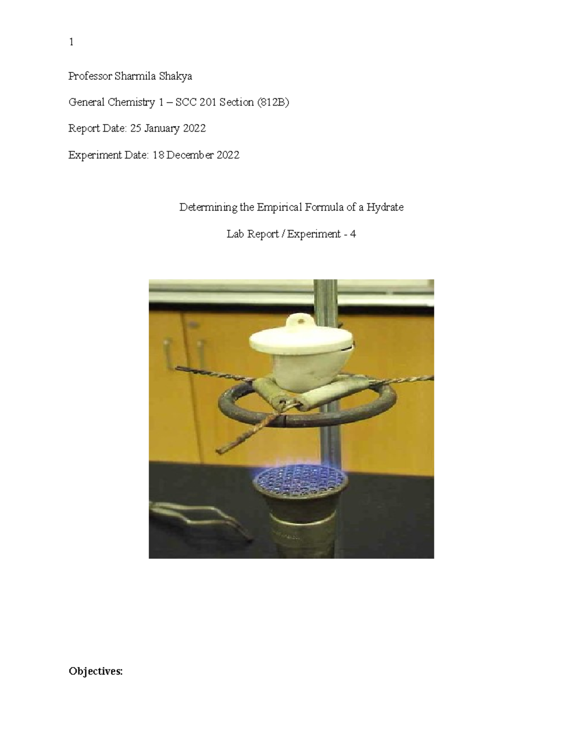 Scc 201 lab 4 - lab 4 - Professor Sharmila Shakya General Chemistry 1 ...