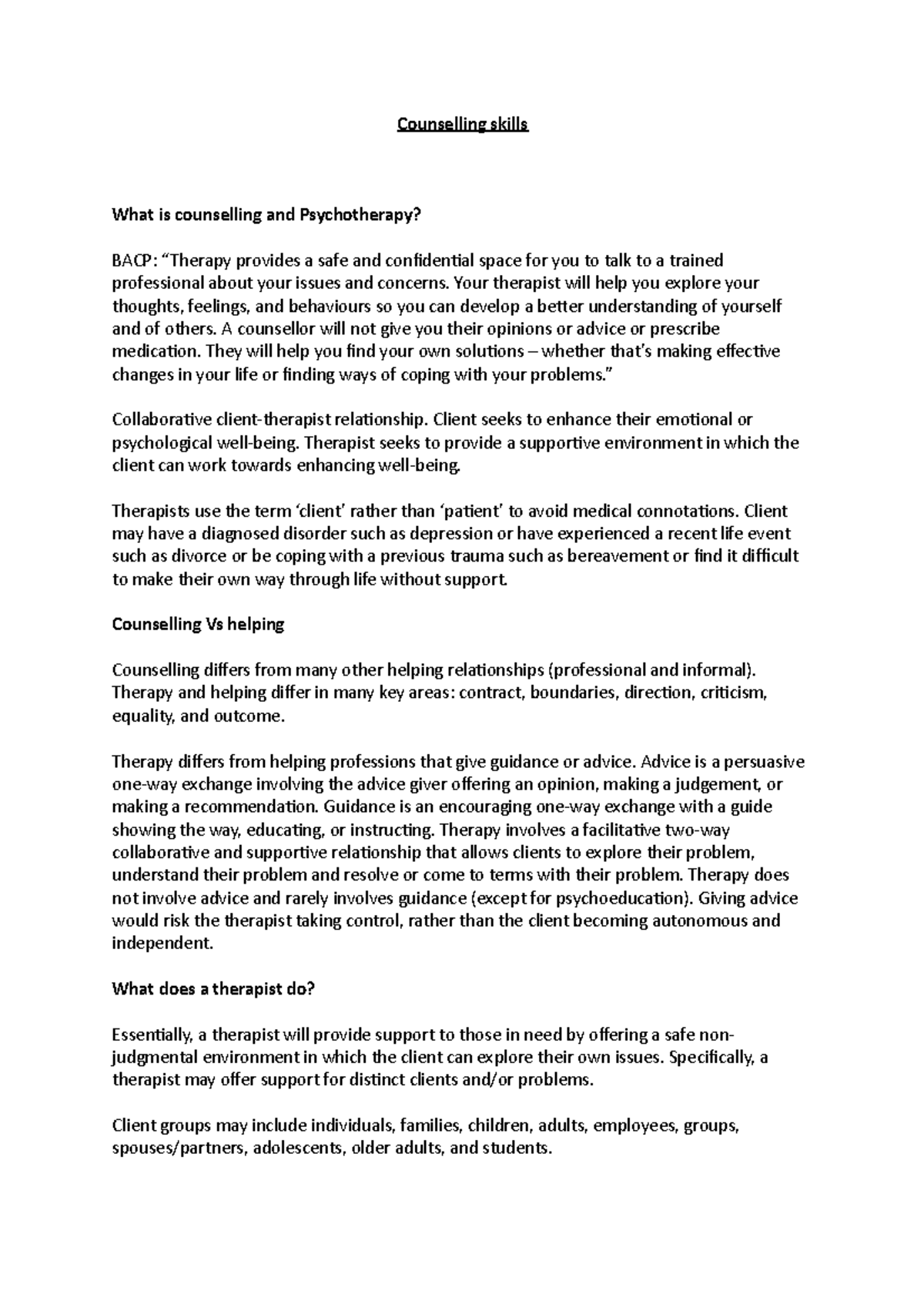 Counselling and Psychotherapy - Counselling skills What is counselling ...